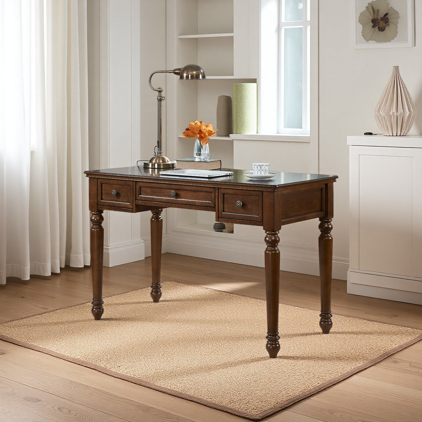 Darby Home Co Country-style solid wood carved rubberwood desk | Wayfair