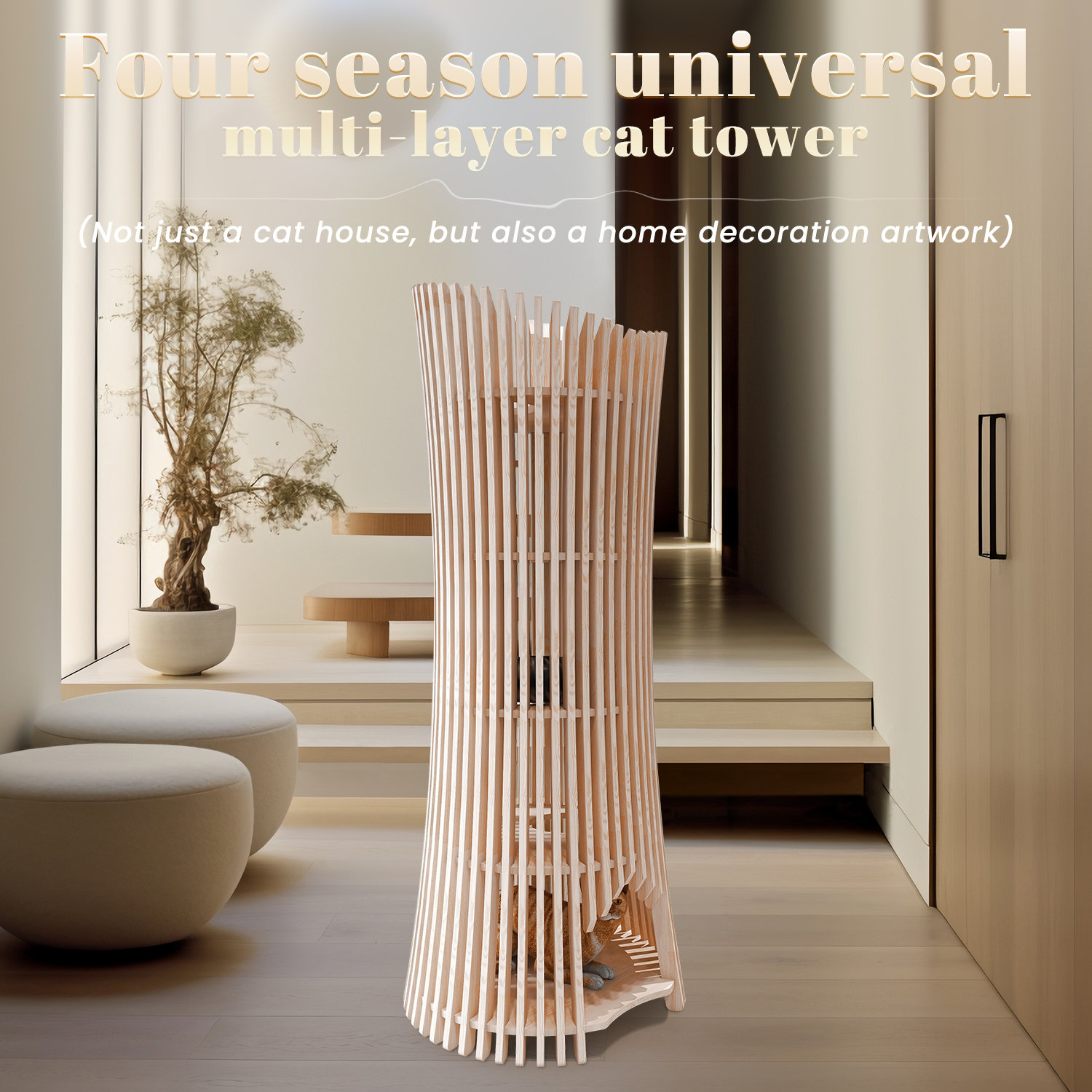 Zalap 67" Tall Modern Cat Tower with Mats for Large Cats, Pine Wood Cat ...