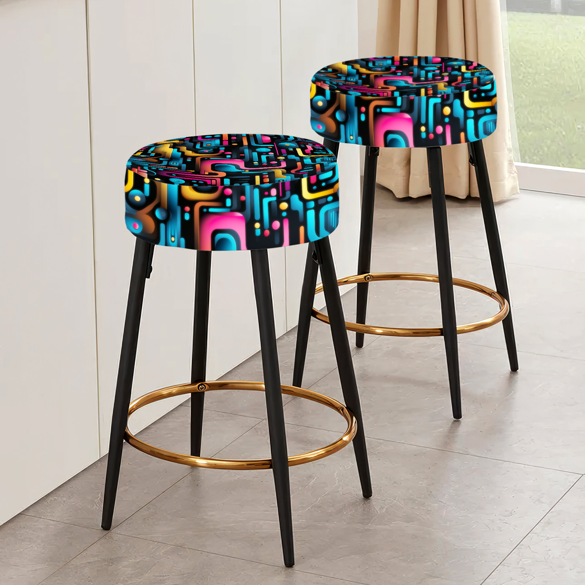 Design Art Neon Futuristic Lined Mirage - Geometric Bar Stools Set Of 2 ...