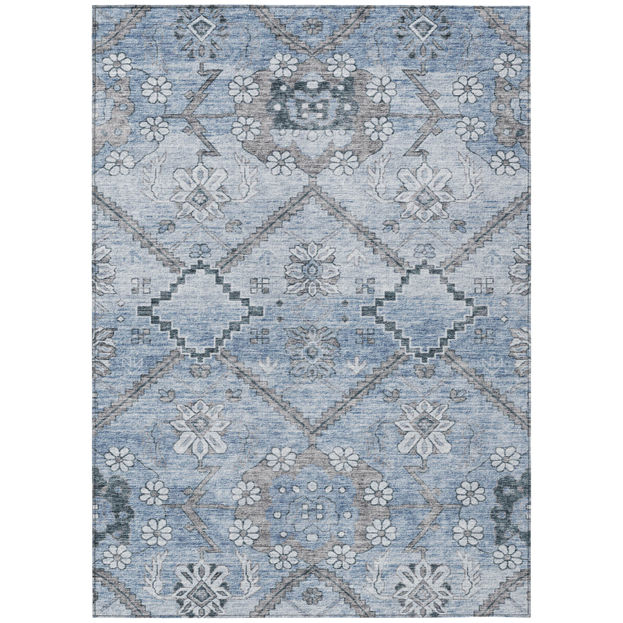HomeRoots Tapis extérieur lavable floral bleu ciel et bleu denim 9 pi x 12 pi - Wayfair Canada