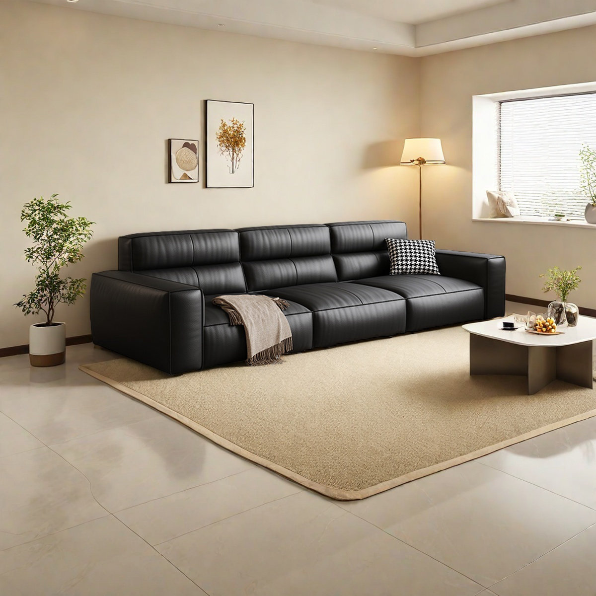 Merting Minimalist Leather Sofa Living Room Straight Line | Wayfair