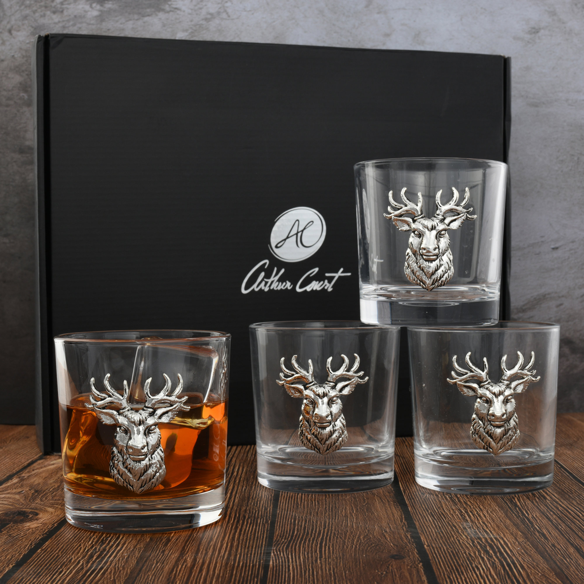 Arthur Court Designs 4 Piece Glass Elk Head Whiskey Glassware Set Wayfair