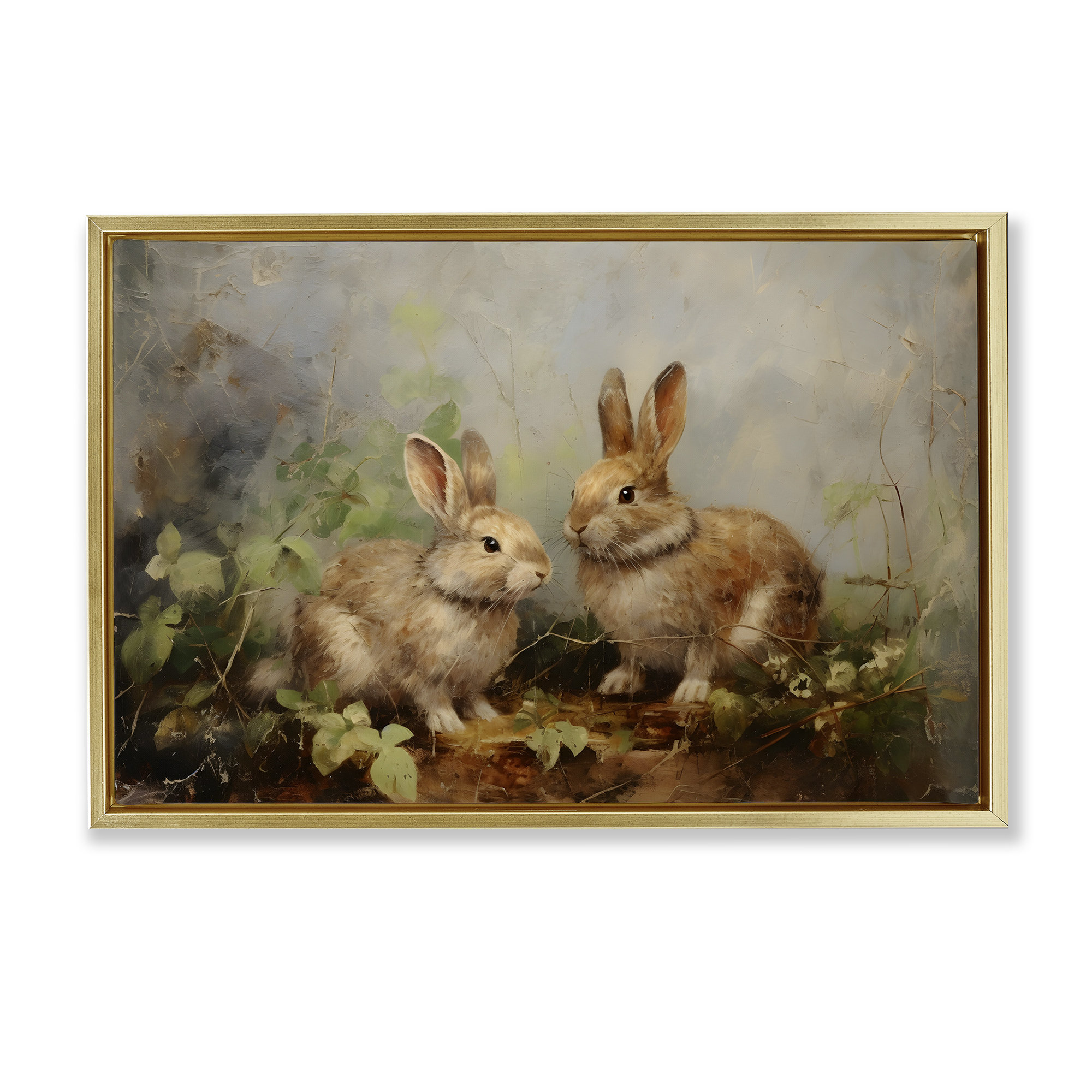August Grove® Wild Rabbits in Nature Brown Framed Floater Canvas by ...