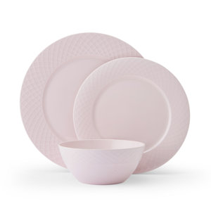 Mikasa Trellis Pink 12-Pc Dinnerware Set, Service For 4, Bone China ...