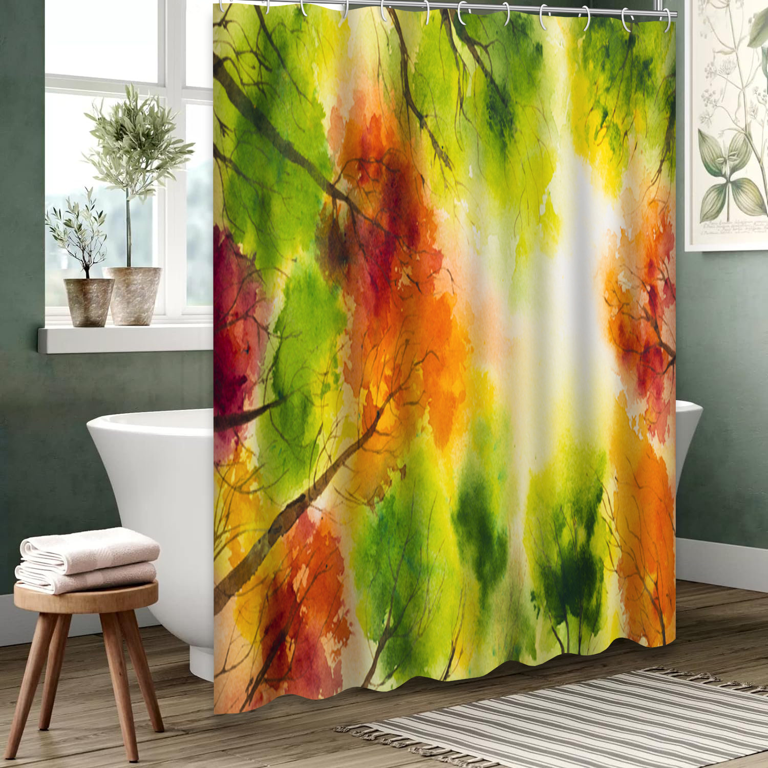 East Urban Home Autumn Watercolor Abstract Waterproof Shower Curtain ...