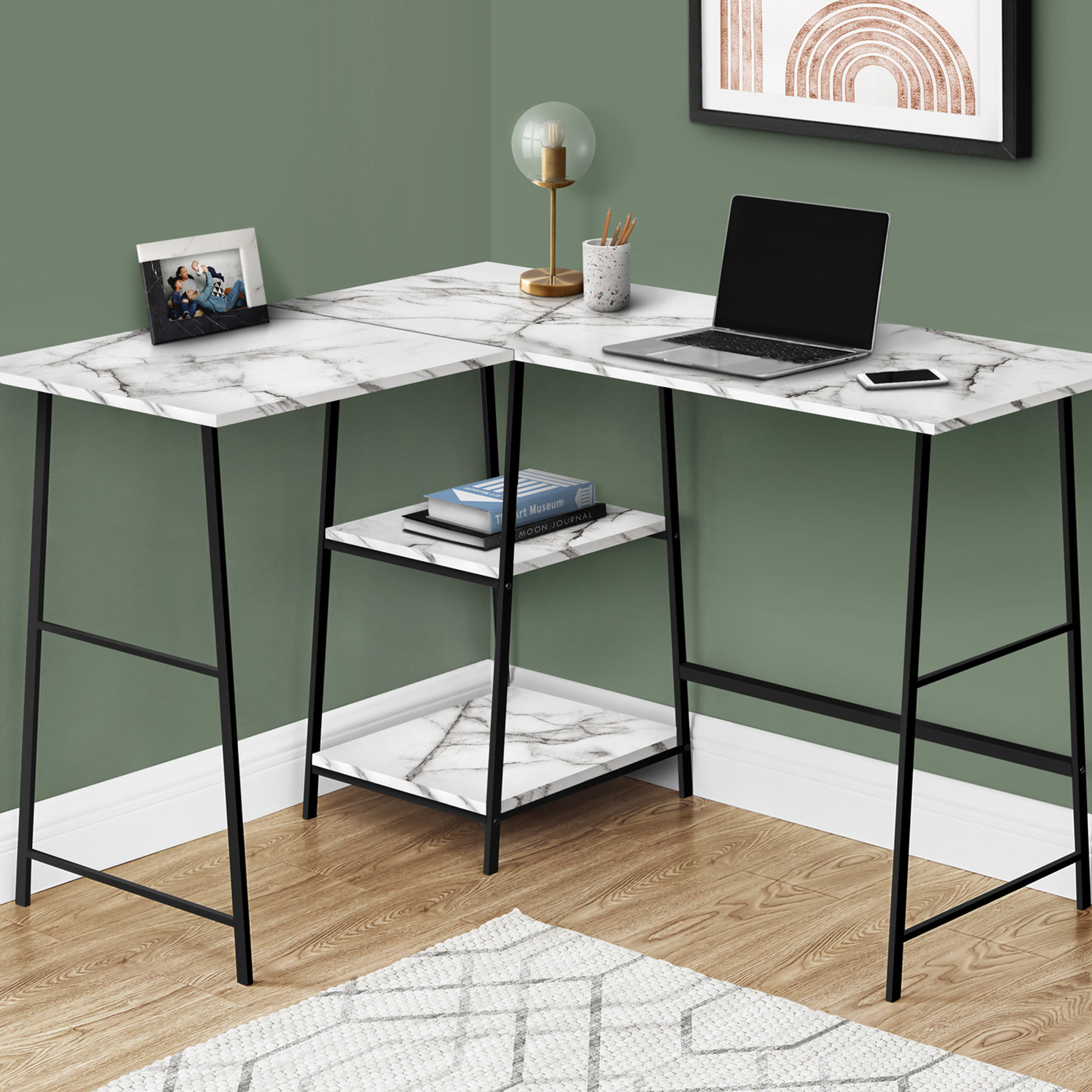 Wrought Studio Computer Desk, Home Office, Corner, Storage Shelves, L ...