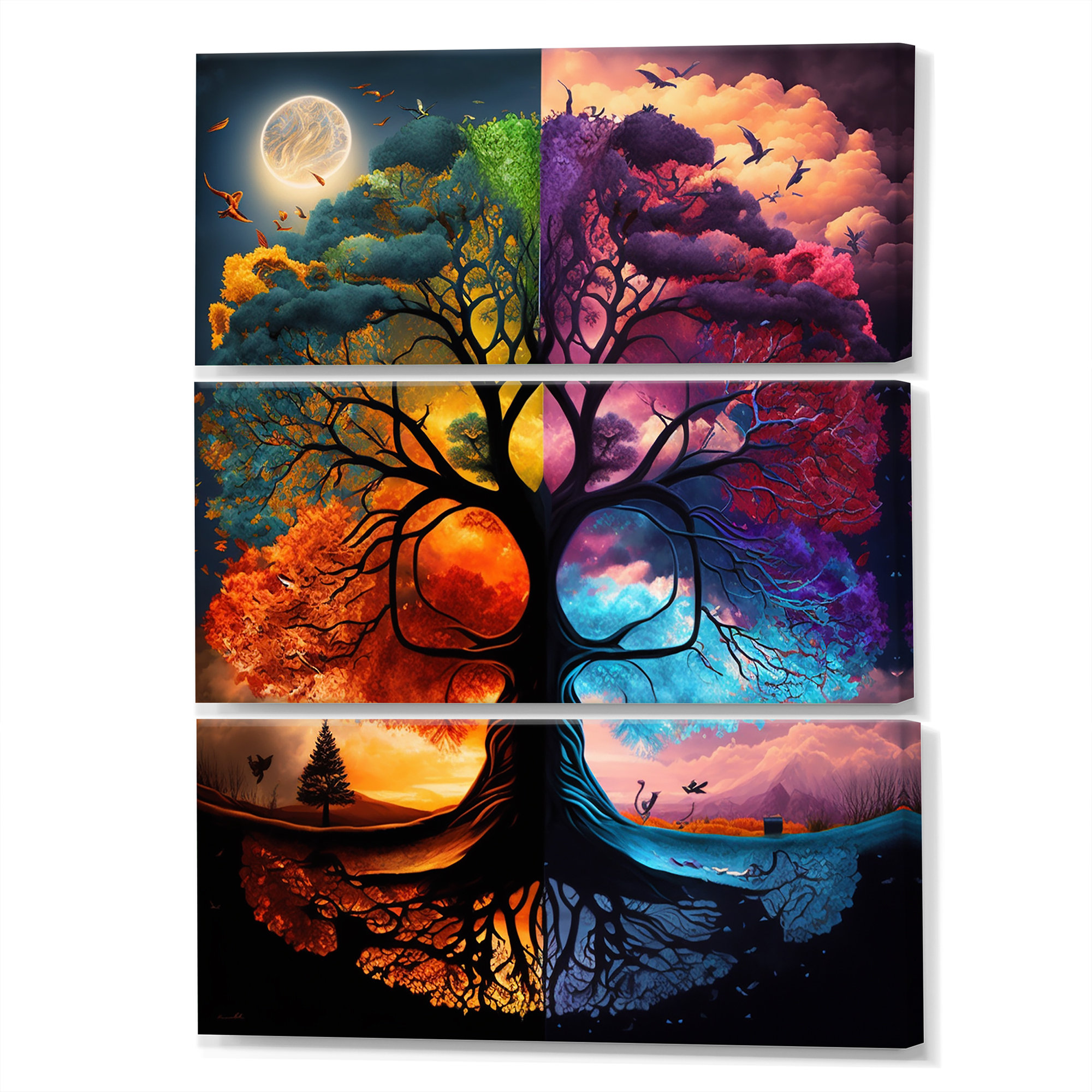Red Barrel Studio® Tree Of Life Day And Night II On Canvas 3 Pieces ...