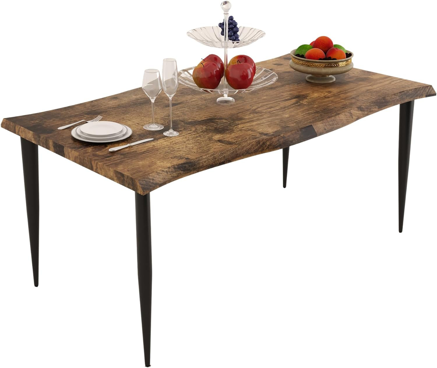 17 Stories Elle Rectangular Walnut Finish MDF Top Dining Table w/Metal ...