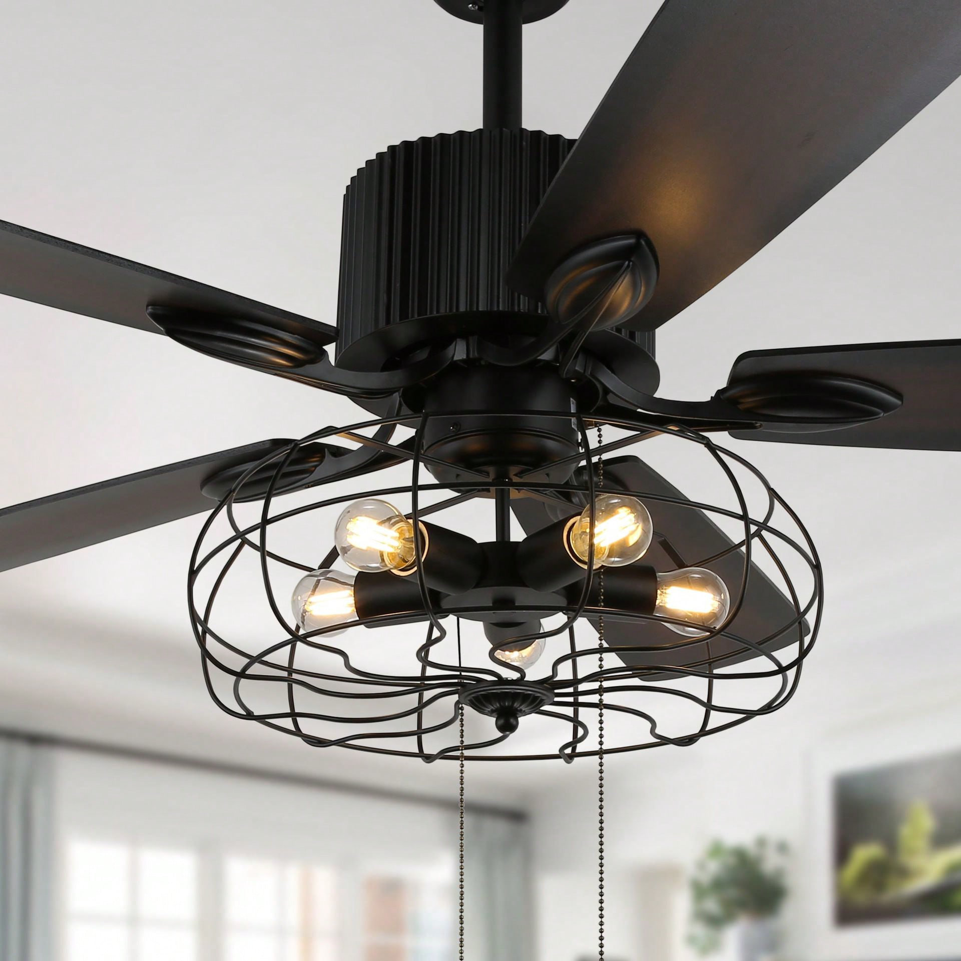Trent Austin Design® Industrial Black Caged Ceiling Fan With Remote And ...