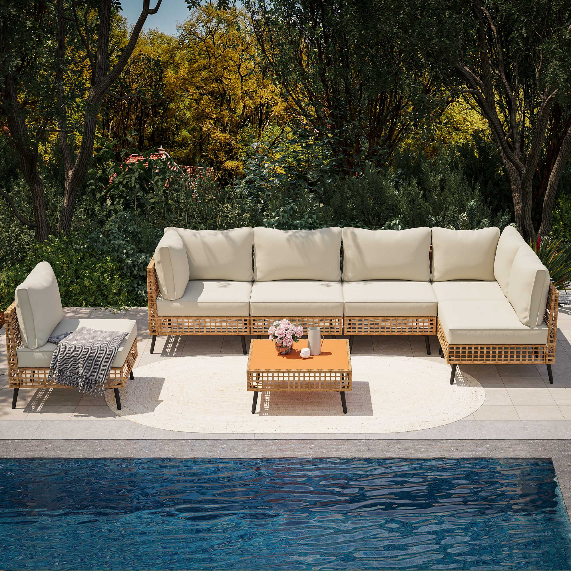 Alcott Hill® 7 Pieces Wicker Sectional Seating Group with Cushions ...