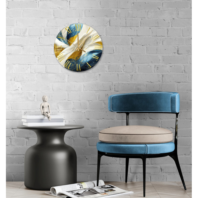 East Urban Home Vinushan Flower Wall Clock, Tempered Glass Floral ...