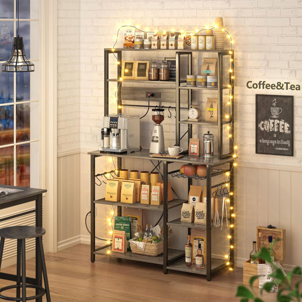 17 Stories Large Bakers Rack With Power Outlets, 6-Tier Microwave Stand ...