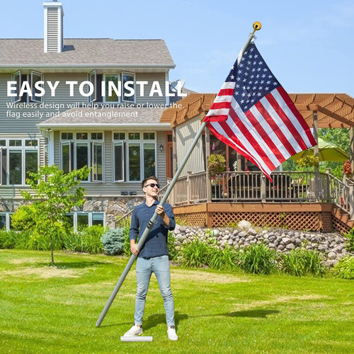Arlmont & Co. 30FT Aluminum Outdoor Telescoping Flag Pole with American ...