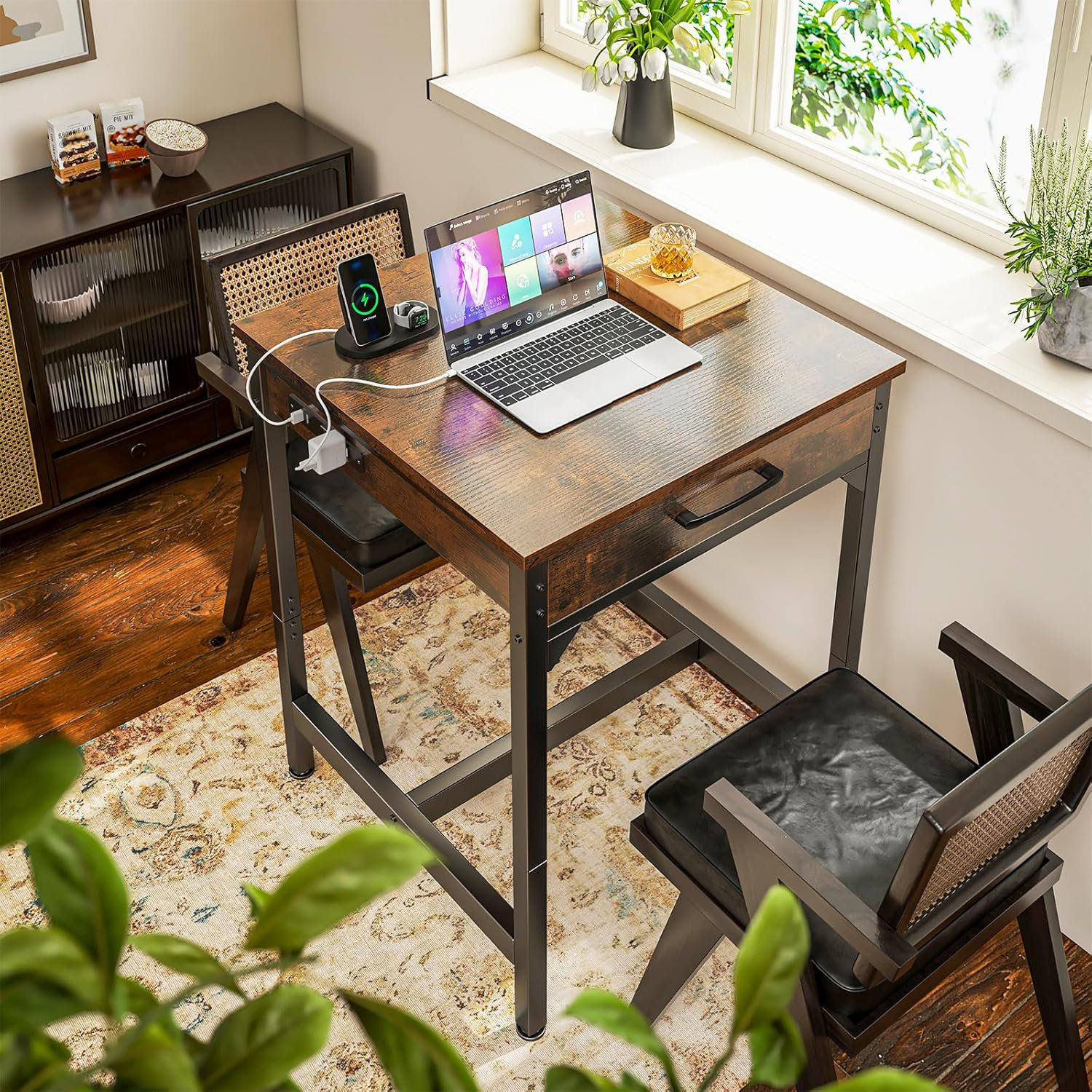 17 Stories 24x24 Inch Bar Table with Power Outlets & Storage, Modern ...
