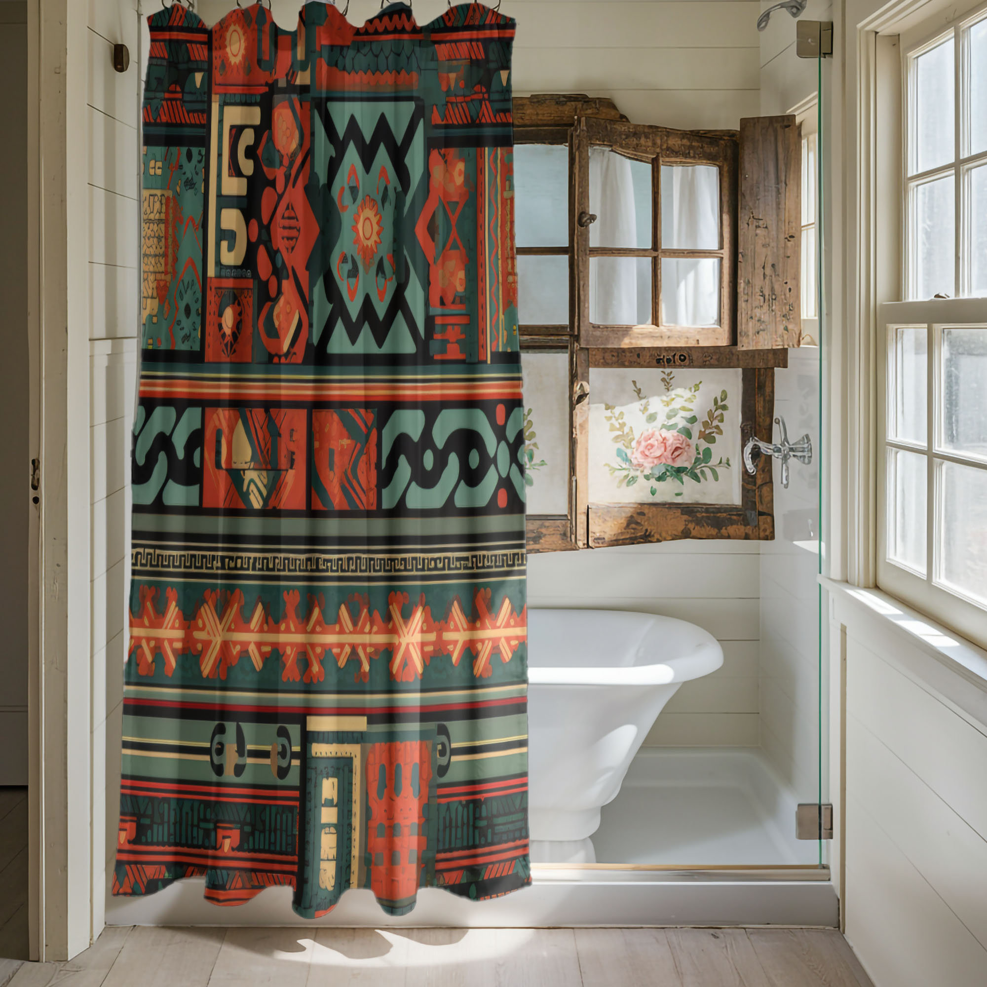 East Urban Home Indigenous Motifs - Premium Shower Curtain | Wayfair