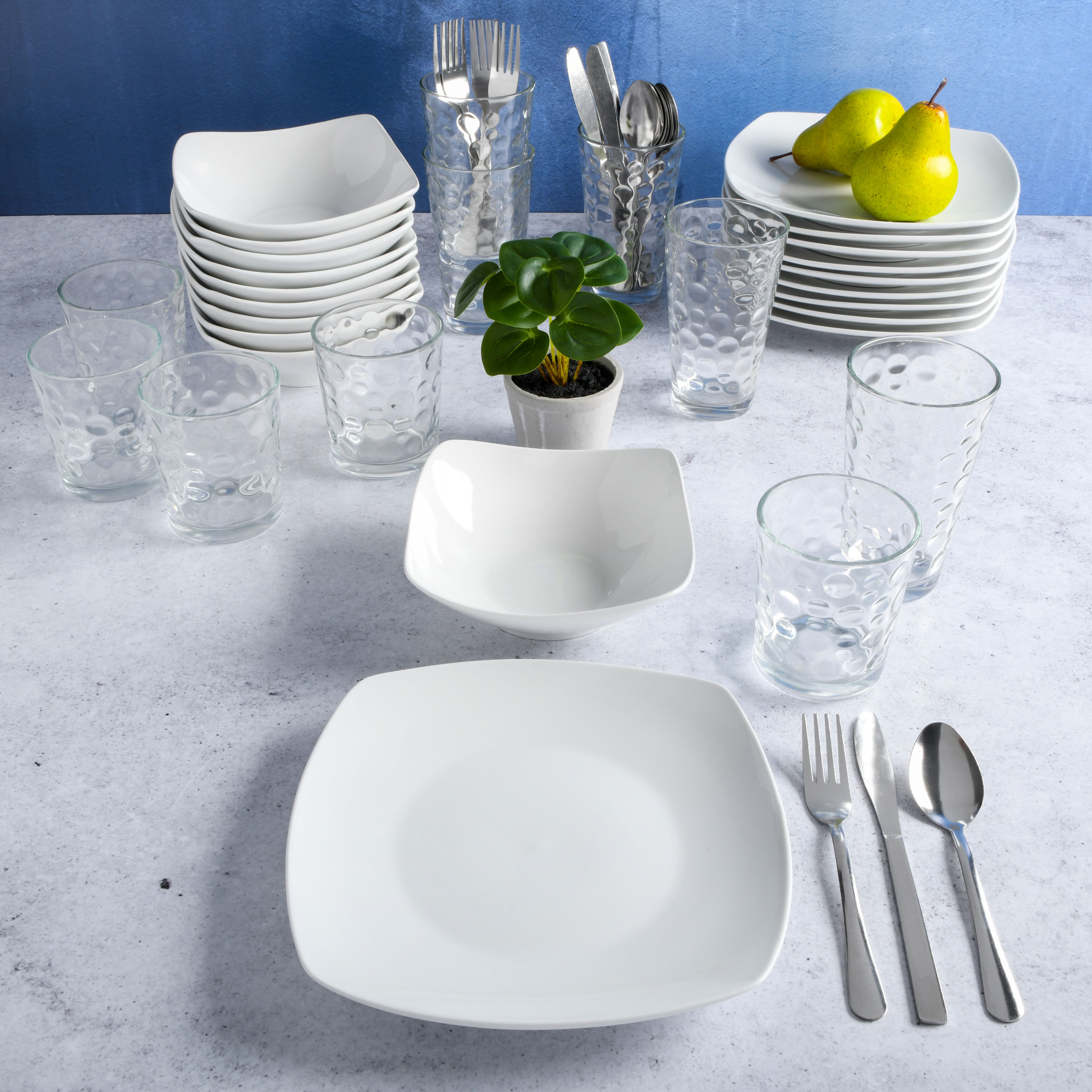 Gibson Everyday Square 48-Piece Combo Dinnerware And Kitchen Basic ...
