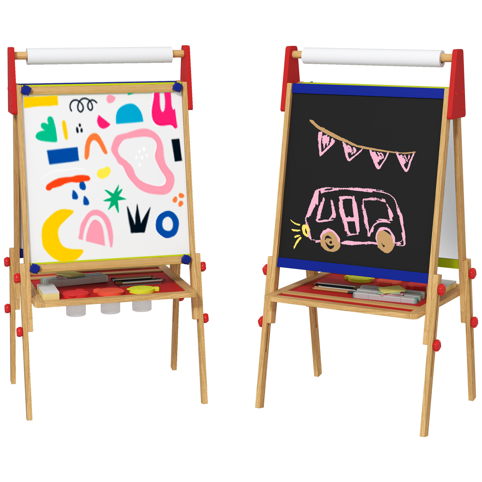 Qaba Easel for Kids, 3 in 1 Kids Art Easel with Paper Roll, Whiteboard ...