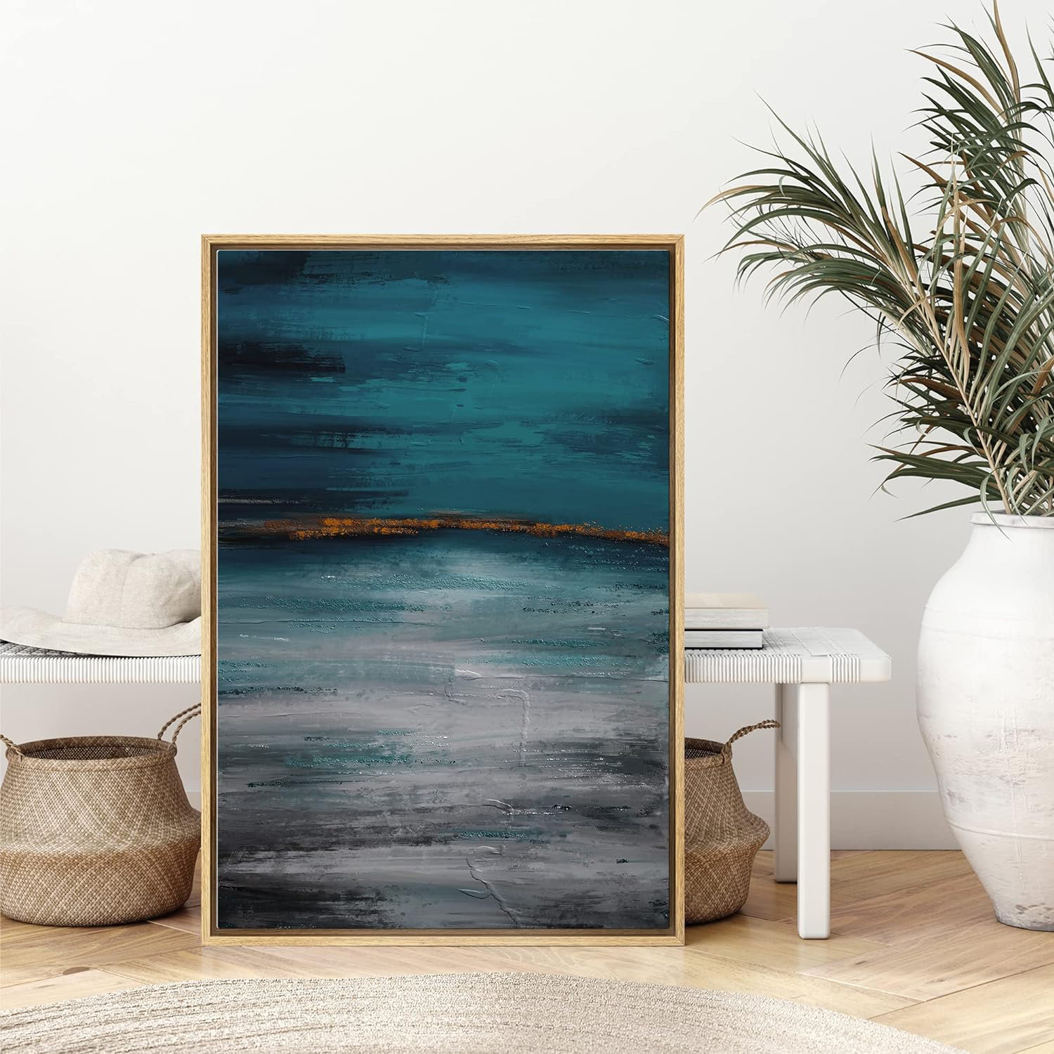 IDEA4WALL Minimal Landscape Blue Orange Abstract Brushstroke Minimalism ...