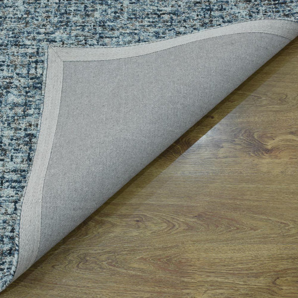 17 Stories Dark Blue 100% Wool Handmade Solid Plain Area Rugs, Hand ...