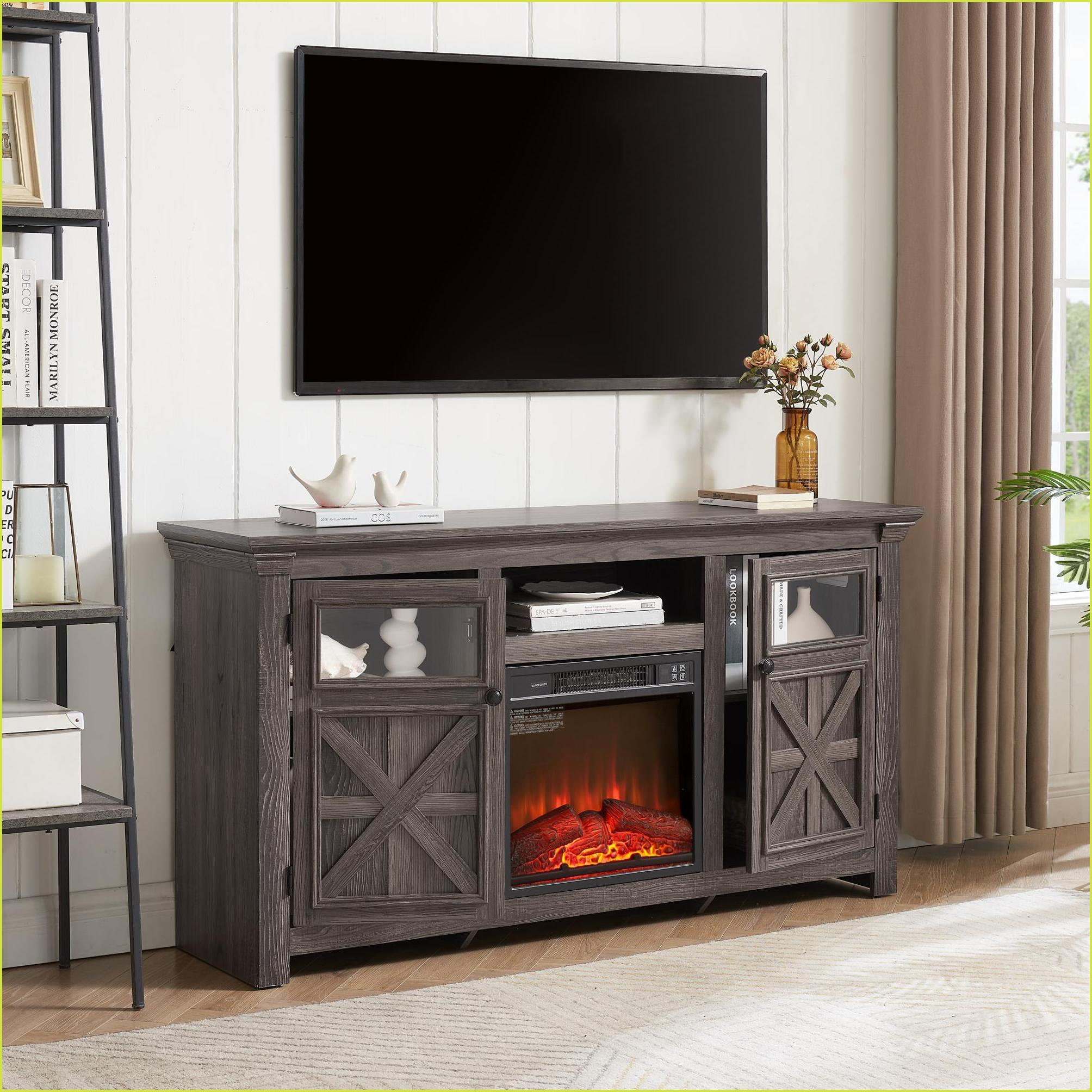 Latitude Run® TV Furniture Farmhouse Barn-Inspired Console with 18 ...