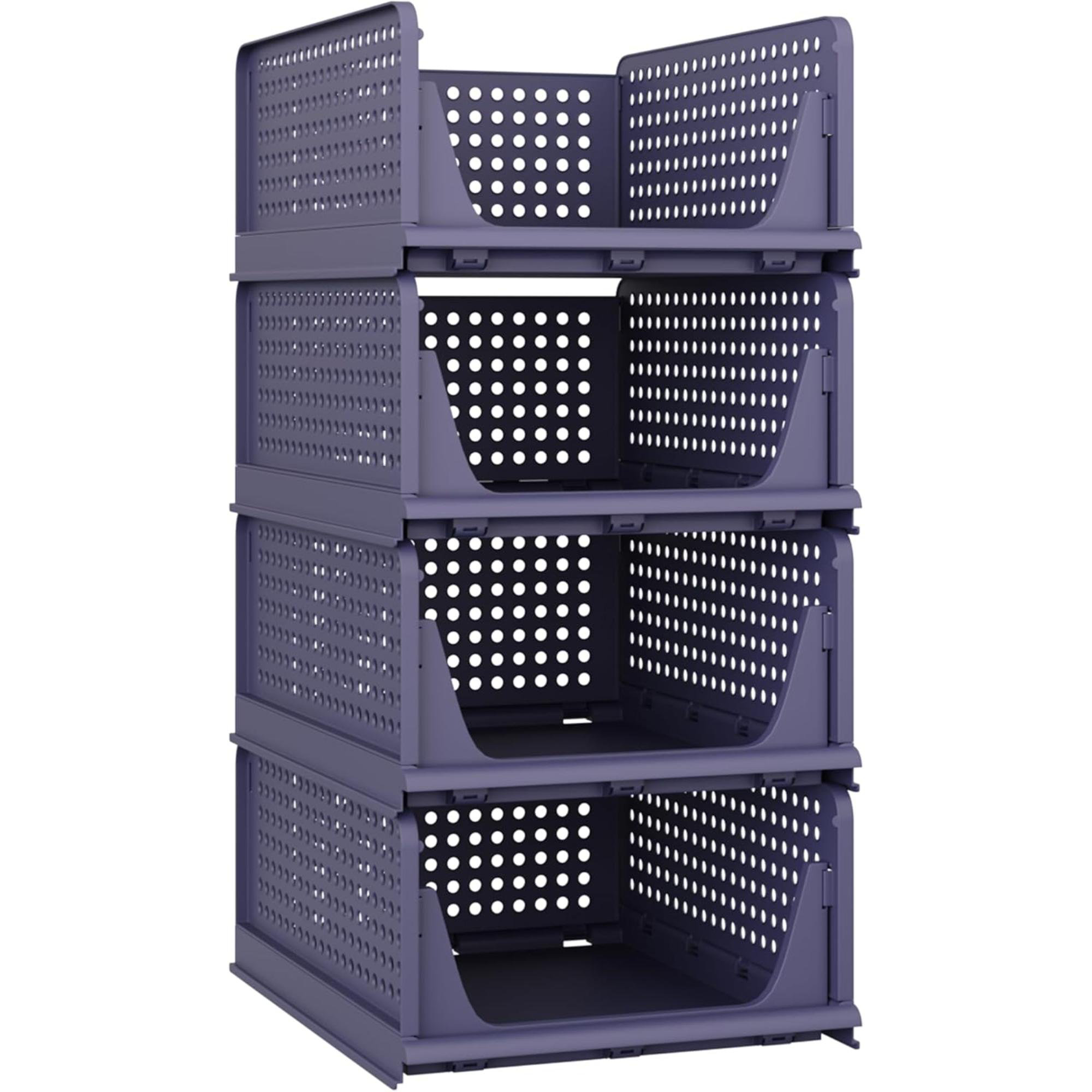 Rebrilliant Stackable Plastic Storage Basket, Foldable Closet ...