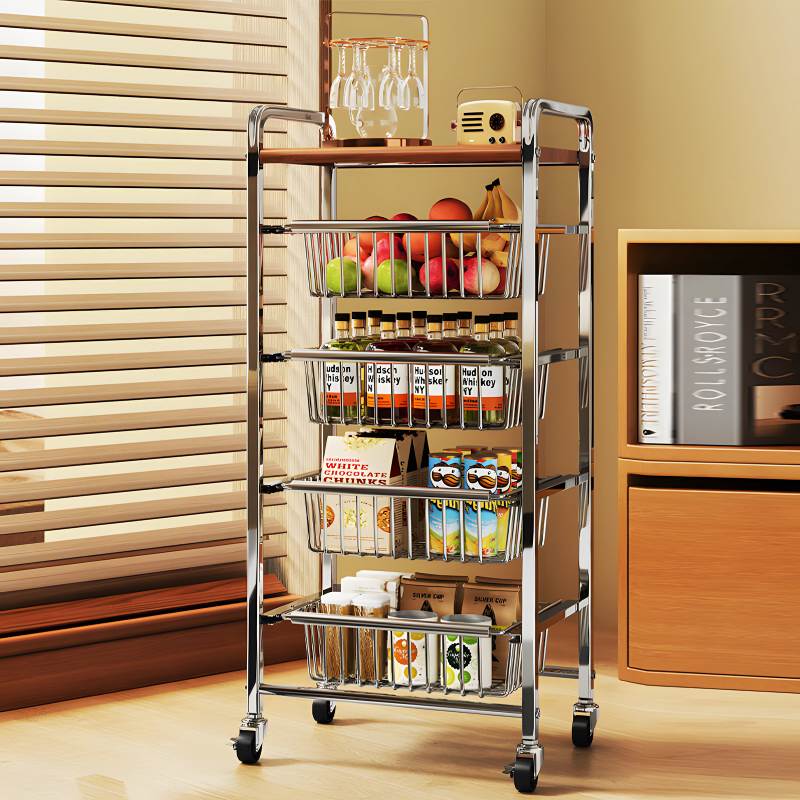 Xiangong Multi-Tier Rolling Snack Cart With Storage Baskets For Kitchen ...