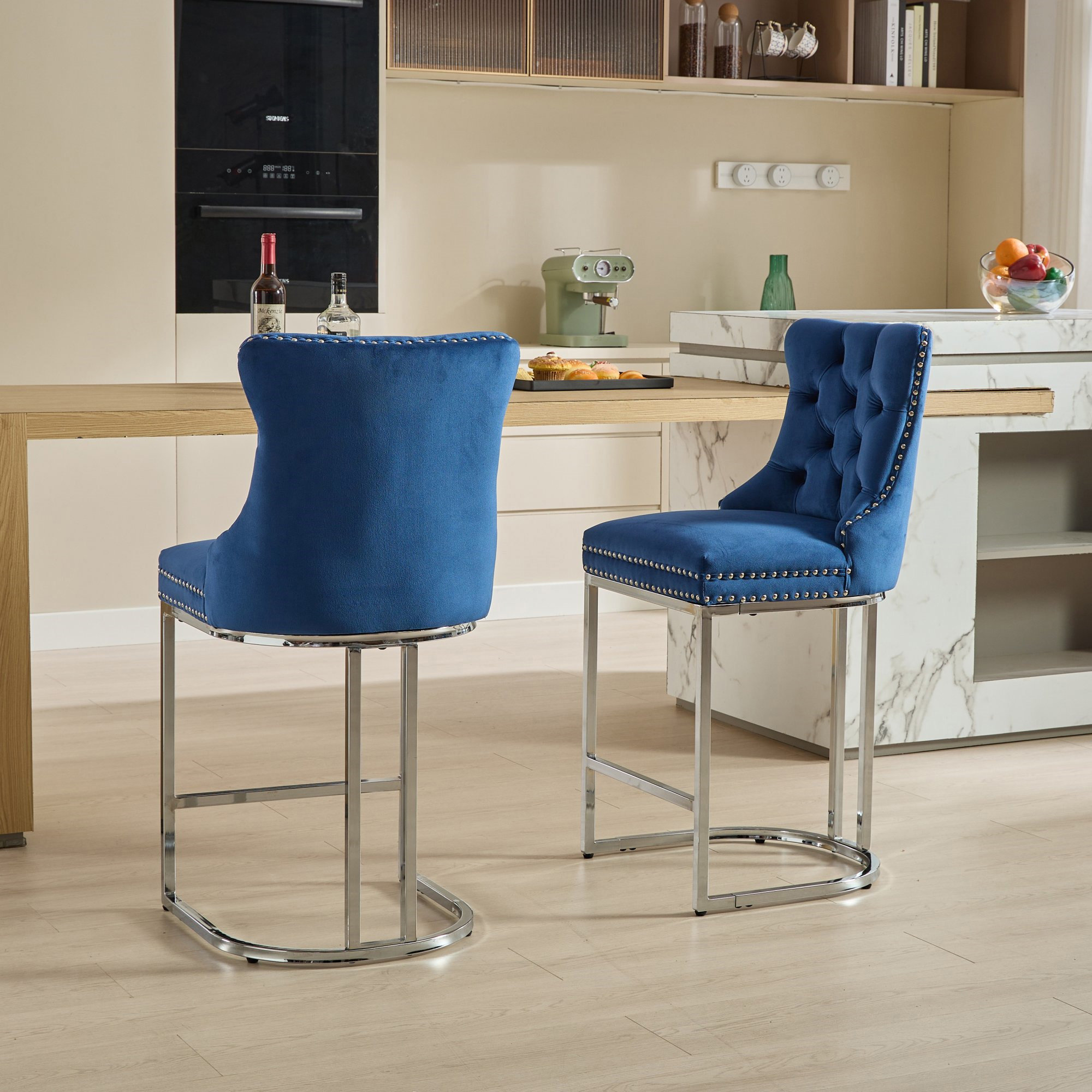 House of Hampton® 25" Counter Height Bar Stools Set Of 2, Modern Velvet ...