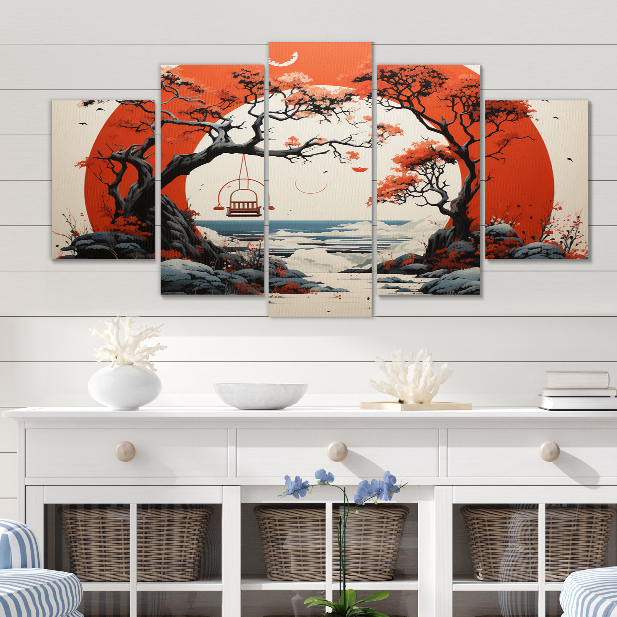 Lark Manor Japon Seaside Swing Papercut I - Coastal Ocean Wall Art ...