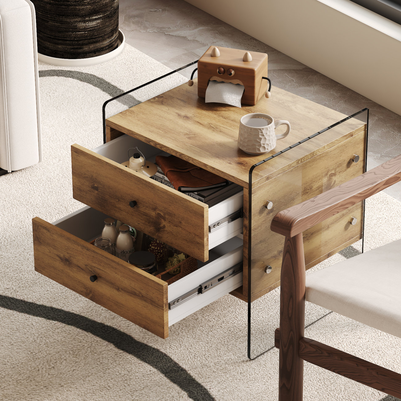 Wrought Studio™ Double-Drawer Bedside Table. The Board Surface Is Mdf ...