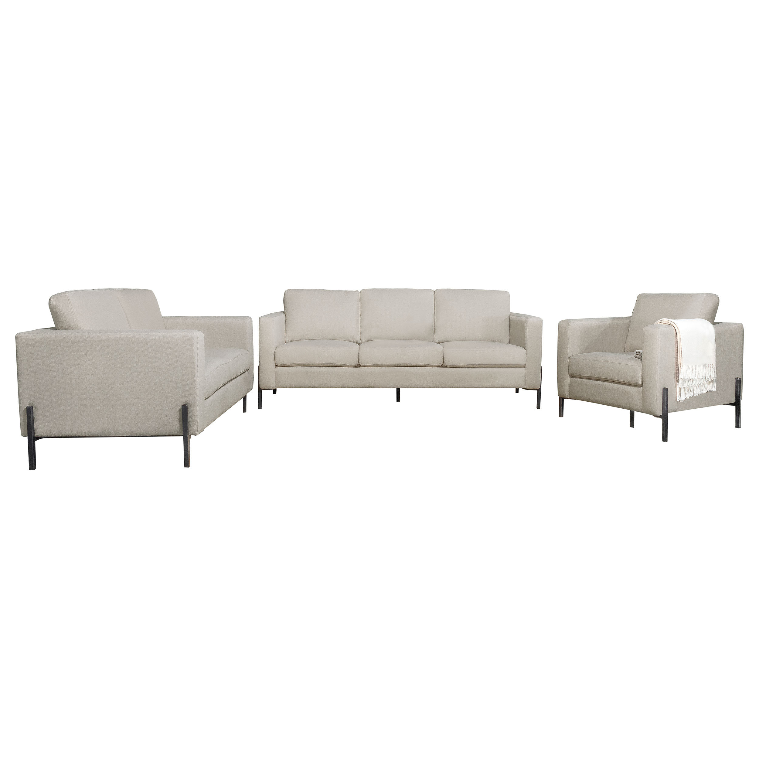 Hokku Designs Tilly 3-Piece Upholstered Track Arm Sofa Set Oatmeal ...