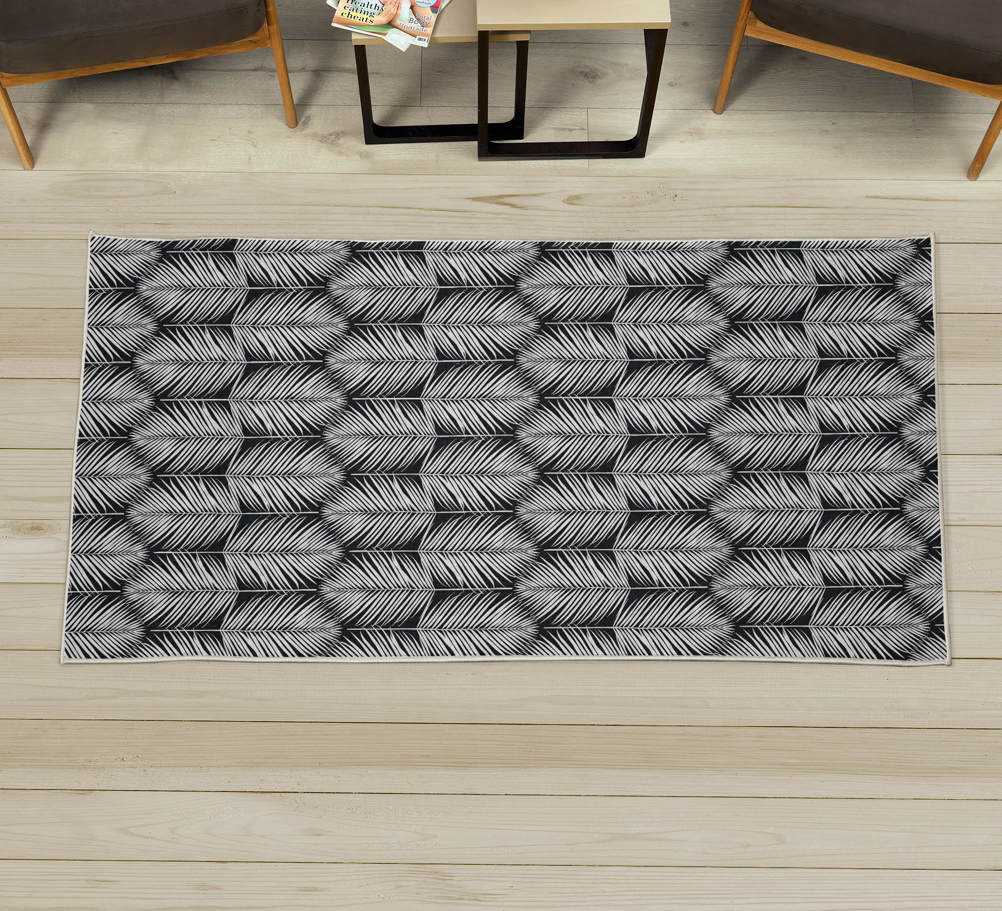 Bay Isle Home™ Palm Leaf Area Rug Carpet Monochrome Leaves Exot Black ...