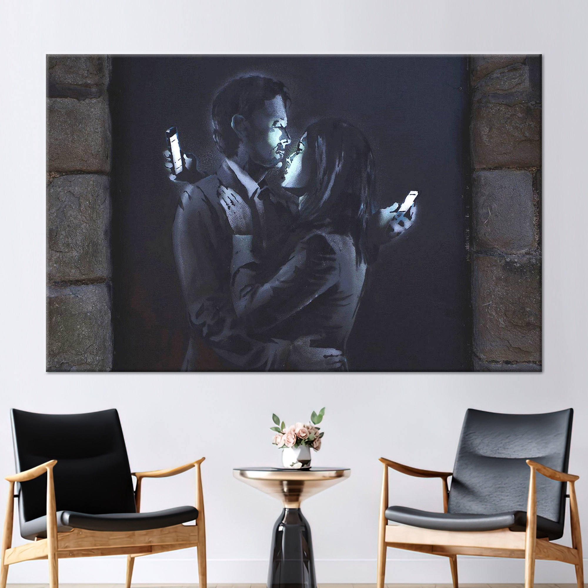 Ebern Designs Banksy Mobile Phone Lovers, Banksy Woman And Man Wall Art ...
