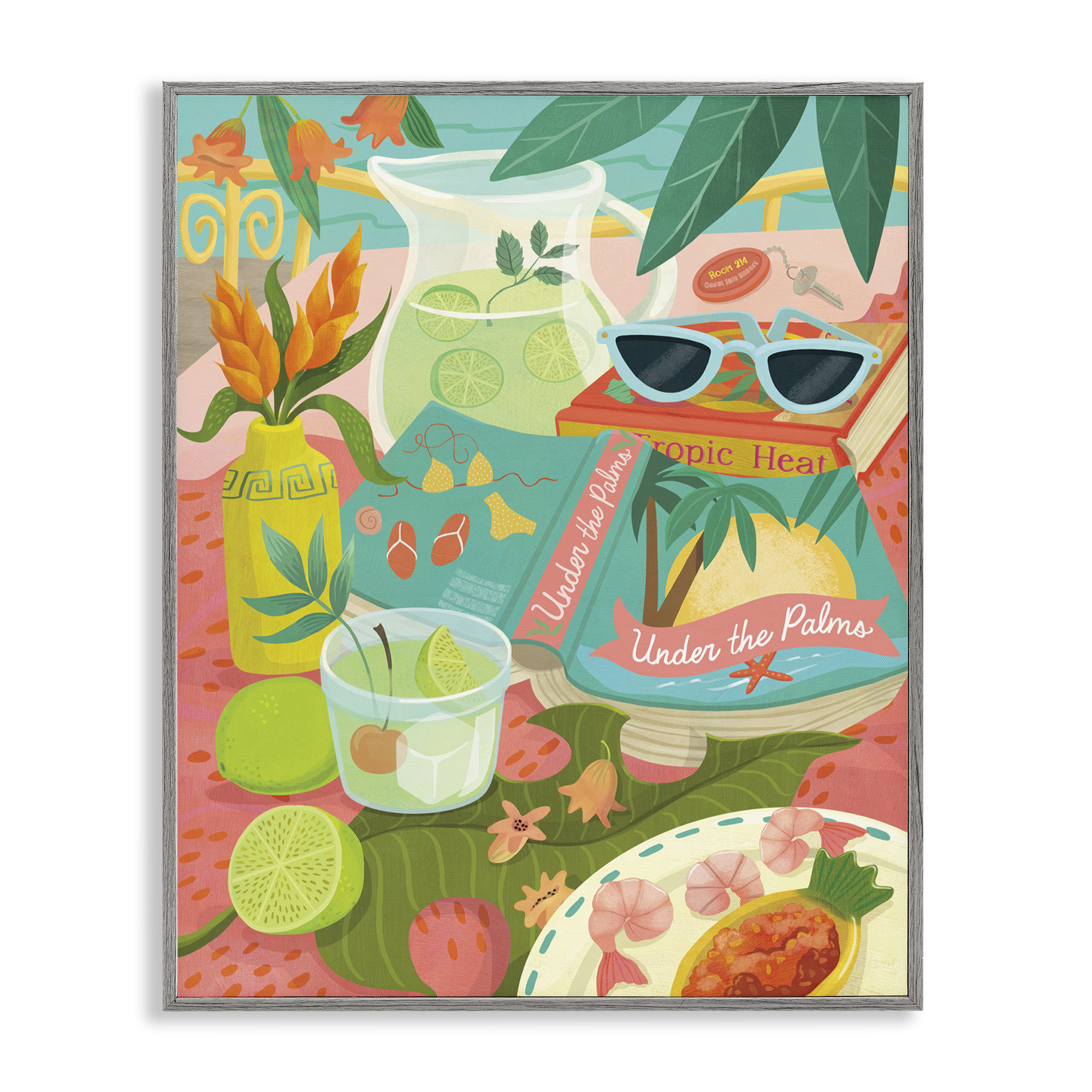 Ebern Designs Tropical Drinks on Beach Framed Giclee Art by Laura ...
