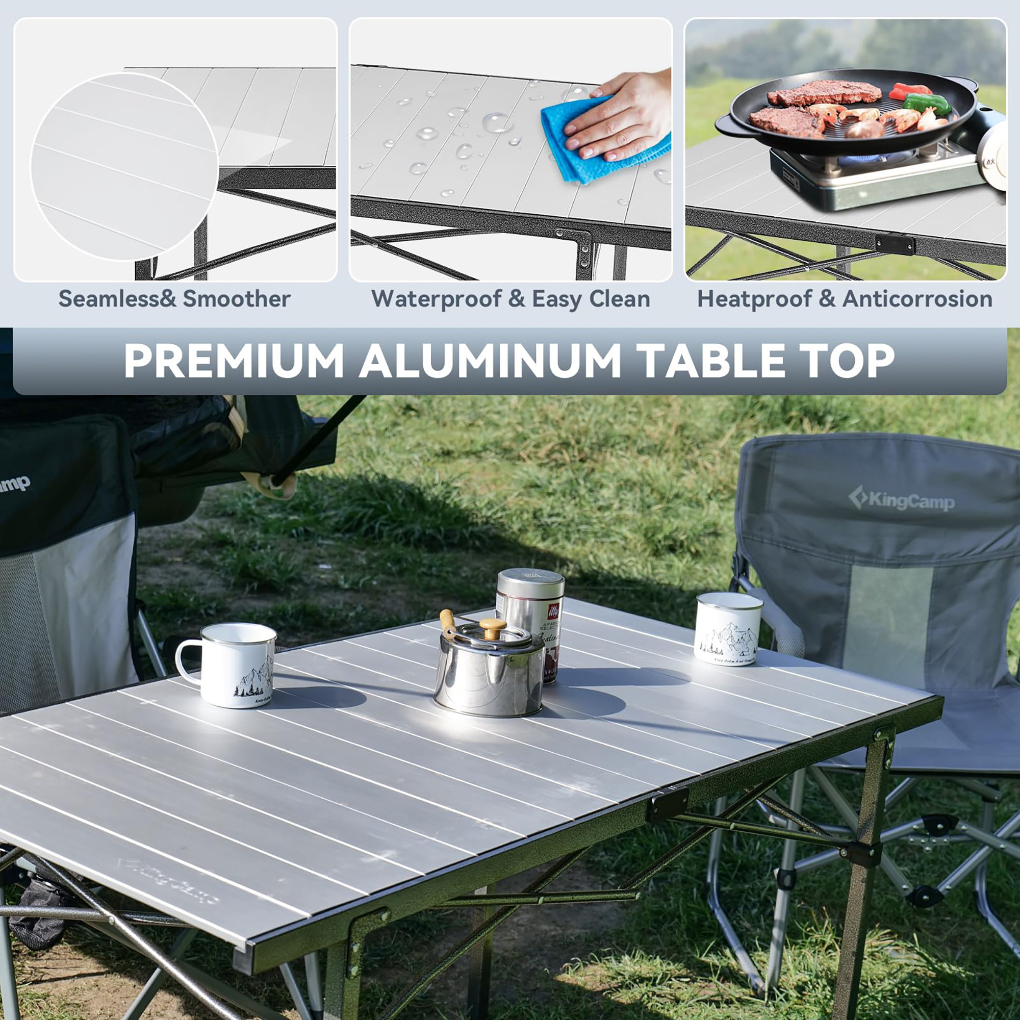 NIDOST Large Aluminum Roll - Up Folding Camping Table for 4 - 6 People ...