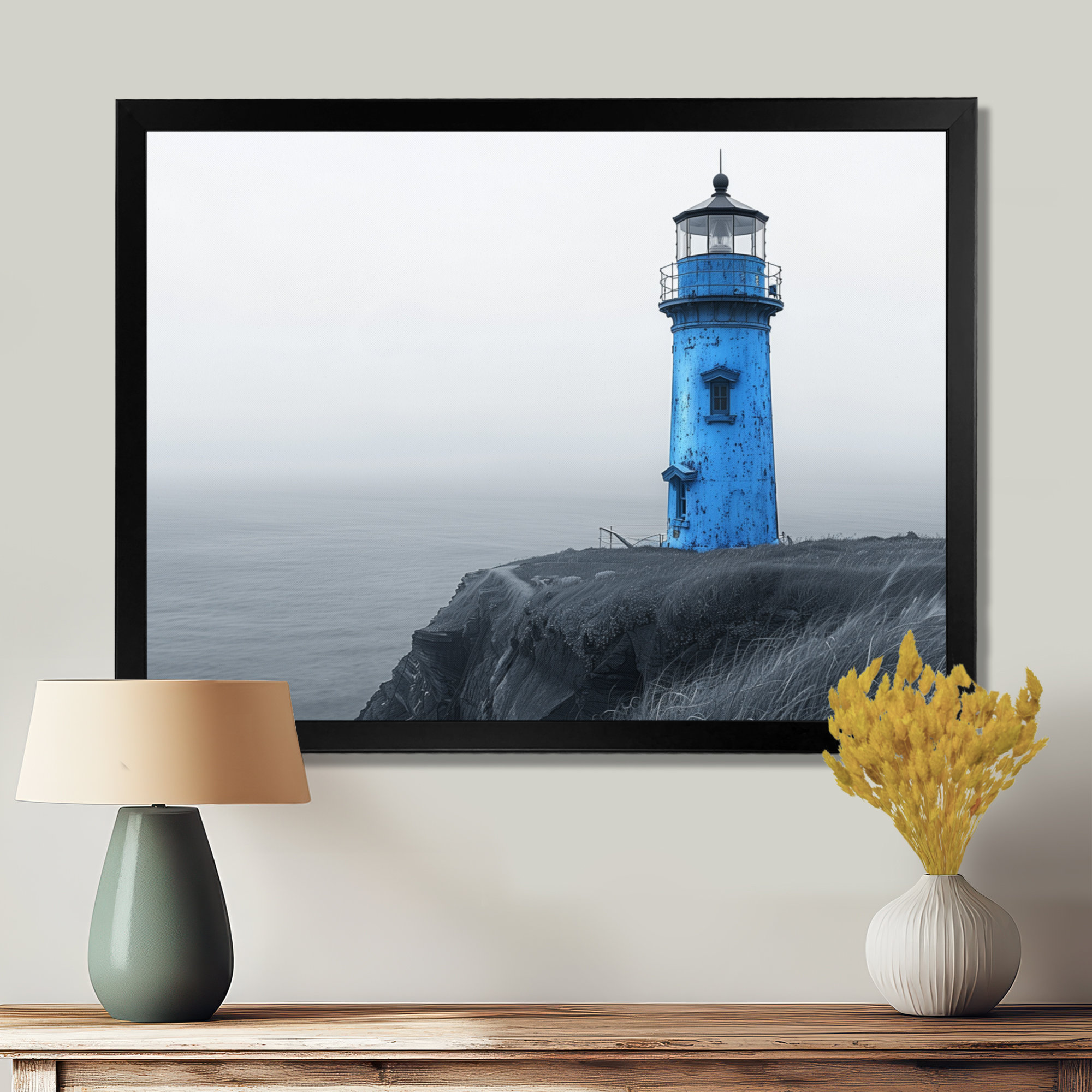 Breakwater Bay Blue Monochrome Lighthouse Photo In Winter III ...