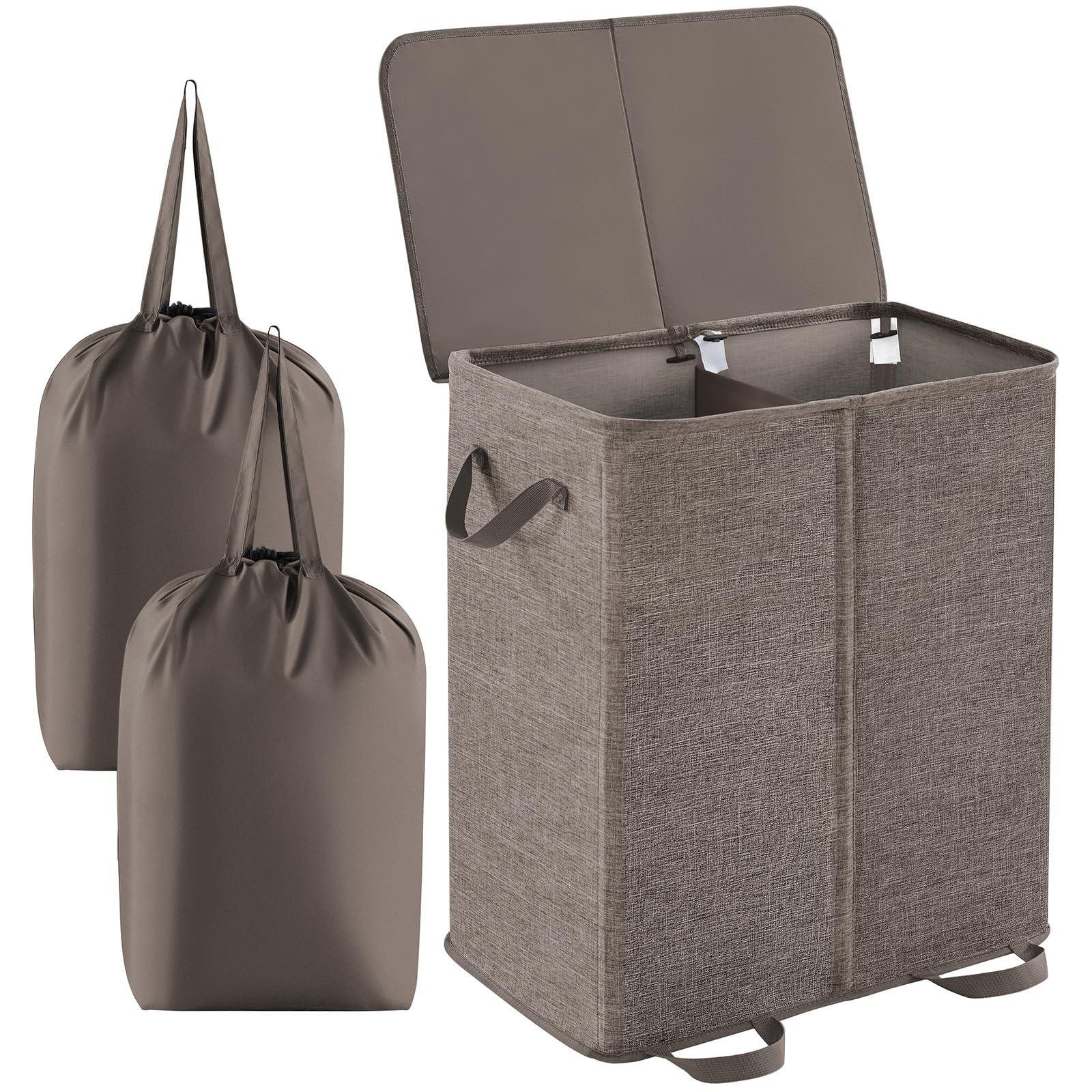 Latitude Run® Double Laundry Hamper With Lid And Removable Laundry Bags ...