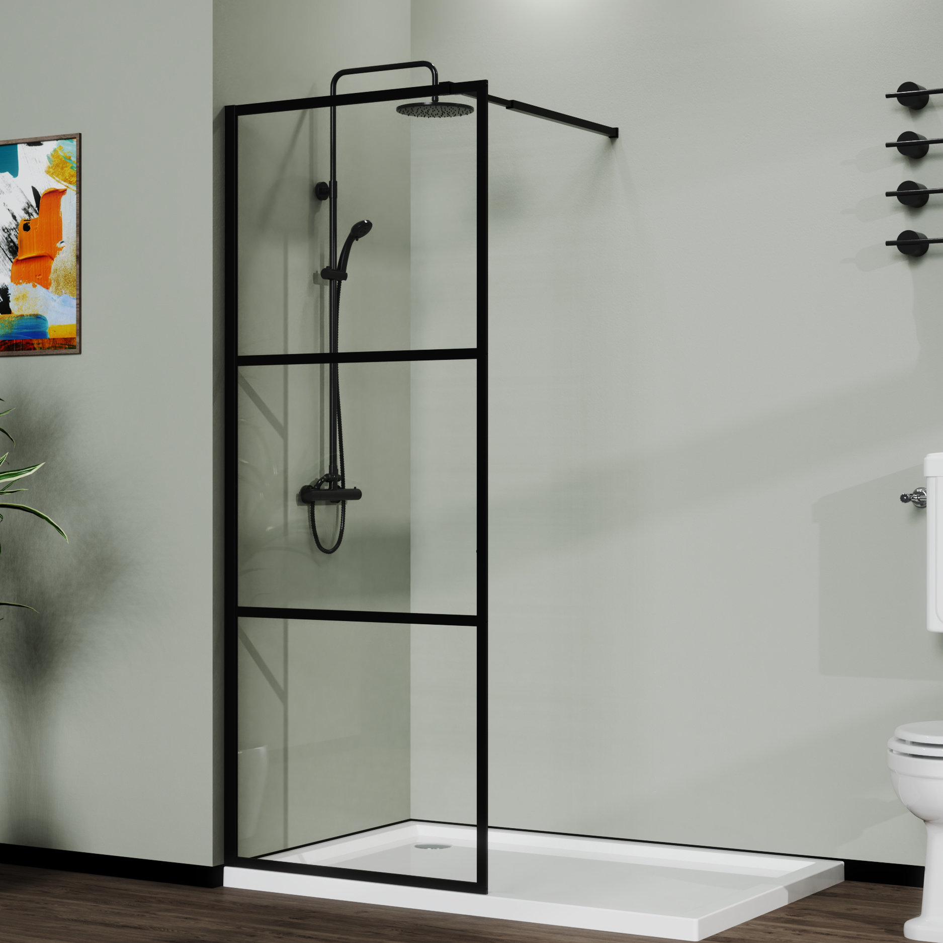 Wovilo 34" Walk-in Shower Screen - Black Frame Tempered Glass Partition ...