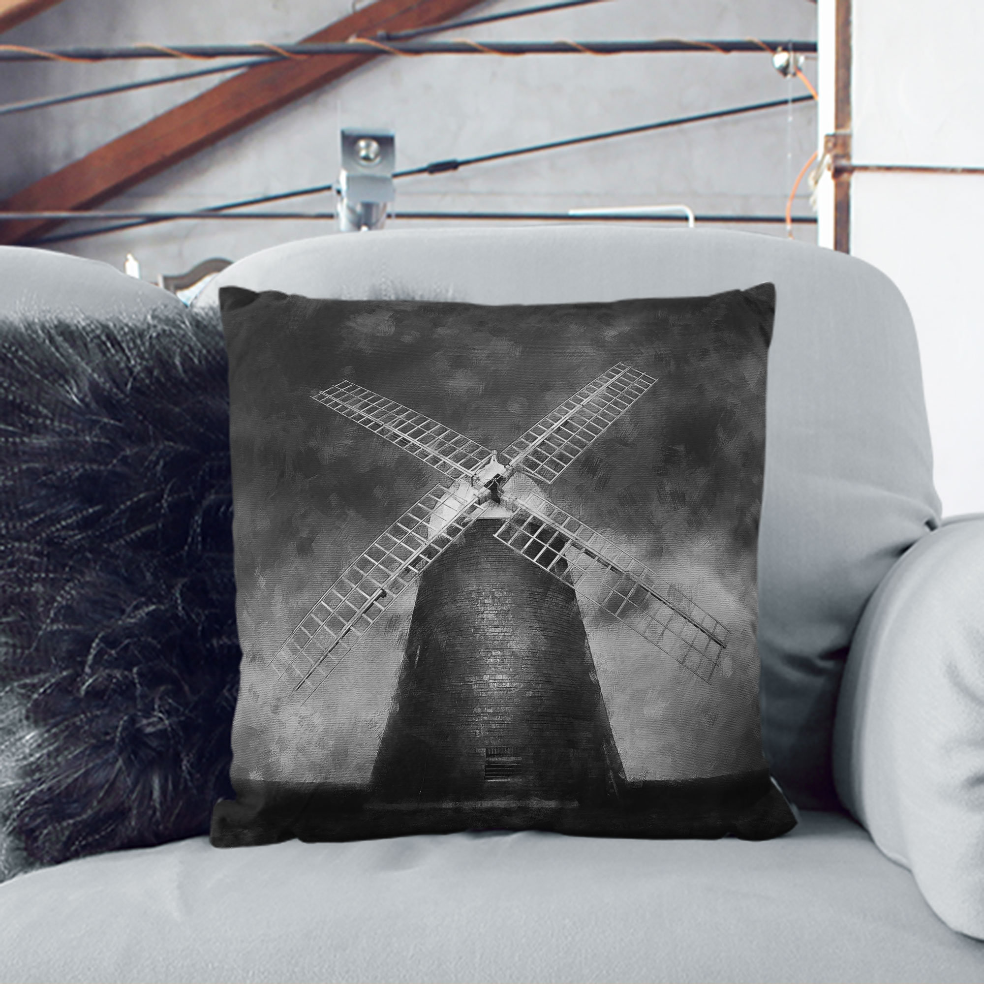 East Urban Home Halnaker Windmill in Chichester Painting Cushion with ...