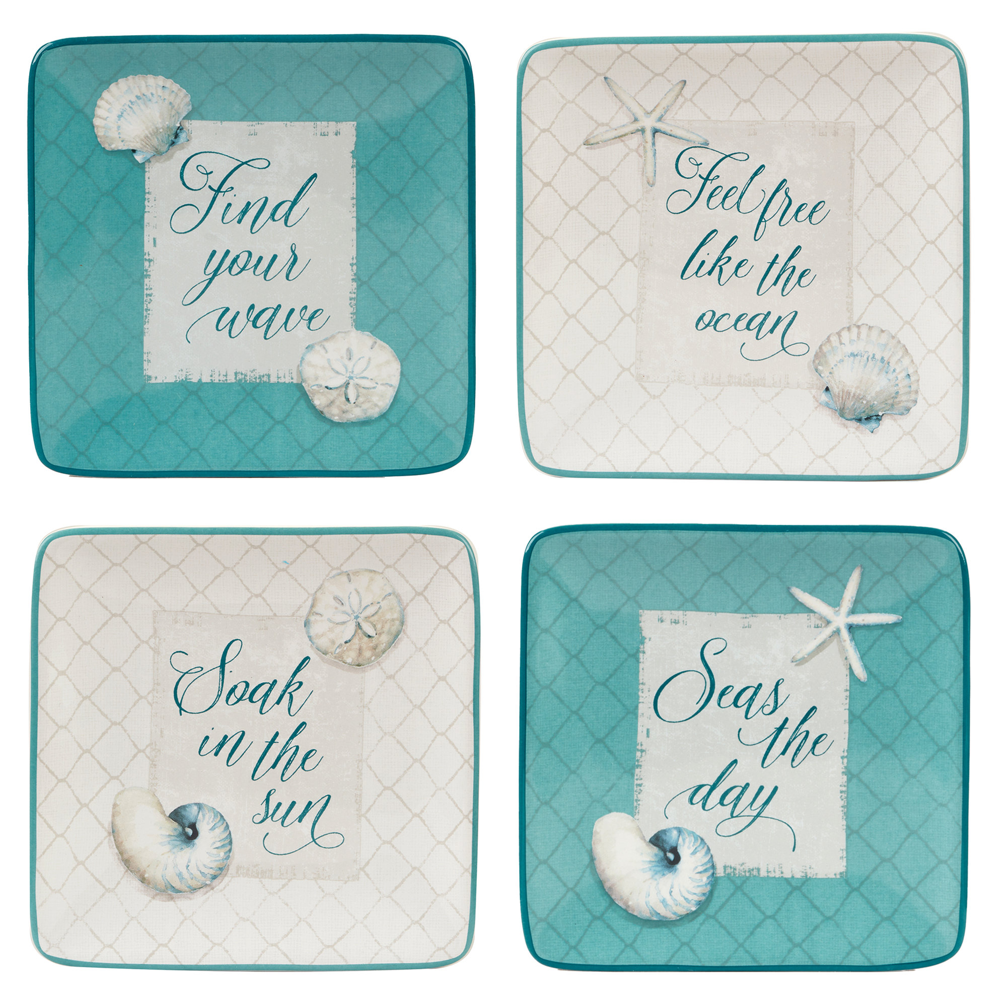 Certified International Ocean View Set of 4 Canape Plates | Wayfair