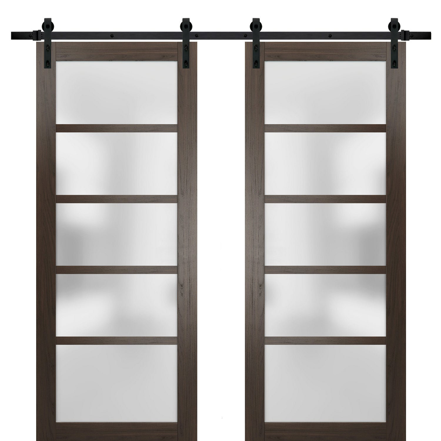 SARTODOORS Quadro Frosted Glass Paneled Wood Barn Brown Doors | Wayfair