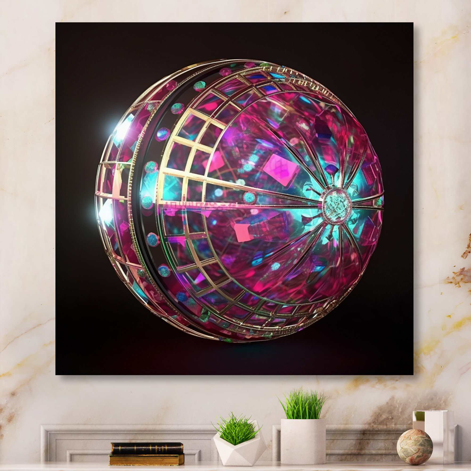 House of Hampton Galactic Planetary Pink Sphere - Print on Canvas | Wayfair