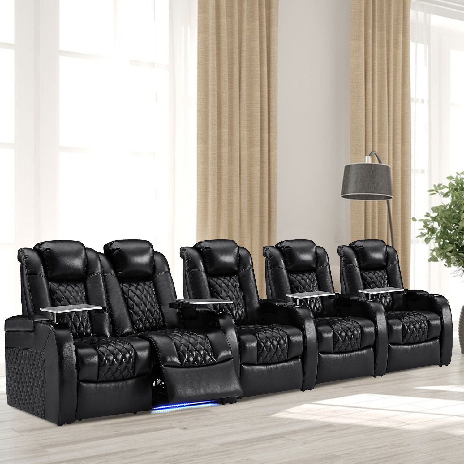 Hokku Designs Gray Leather Home Theater Seating with Cup Holder | Wayfair