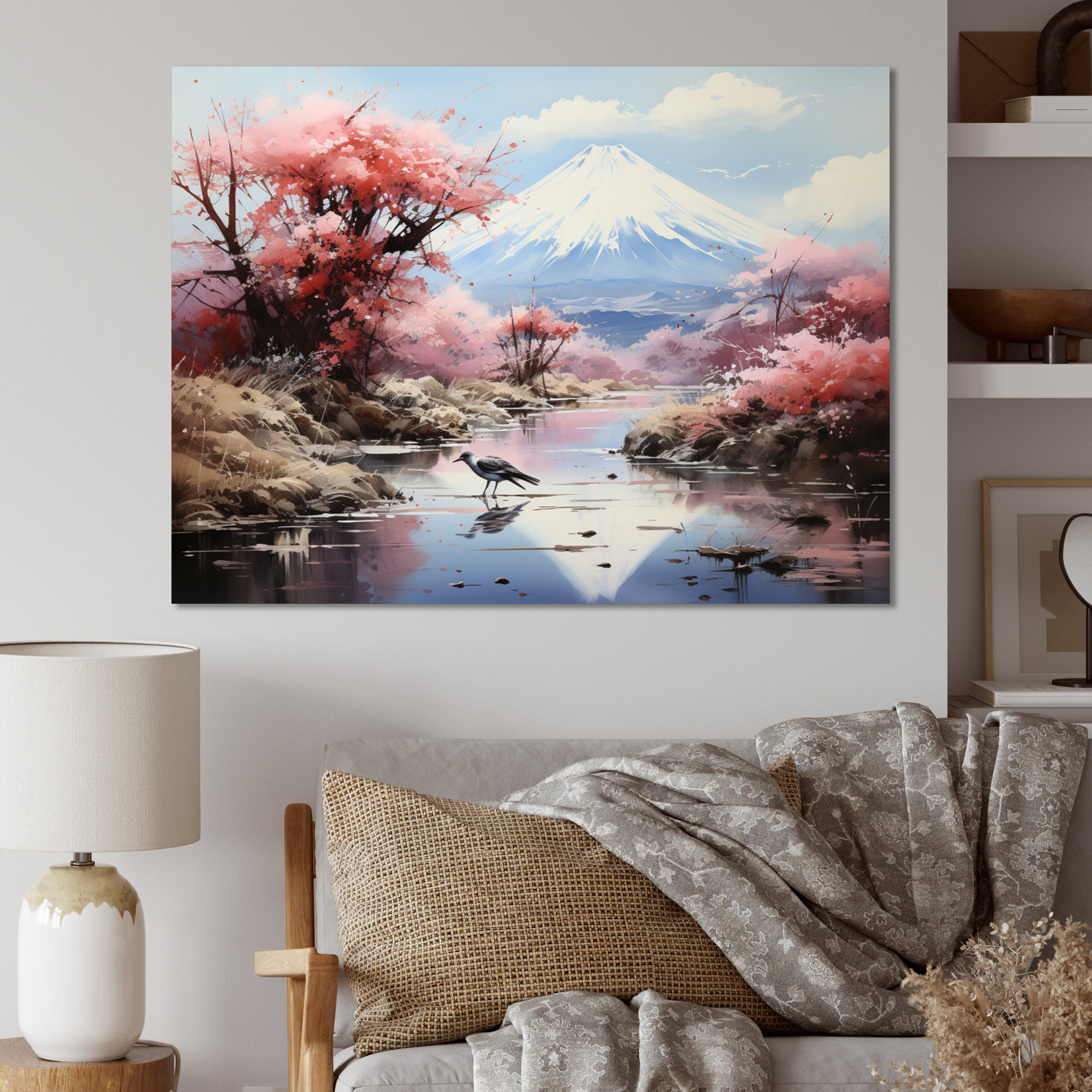 Loon Peak® Japon Art Pink Mount Fuji I On Canvas Print | Wayfair