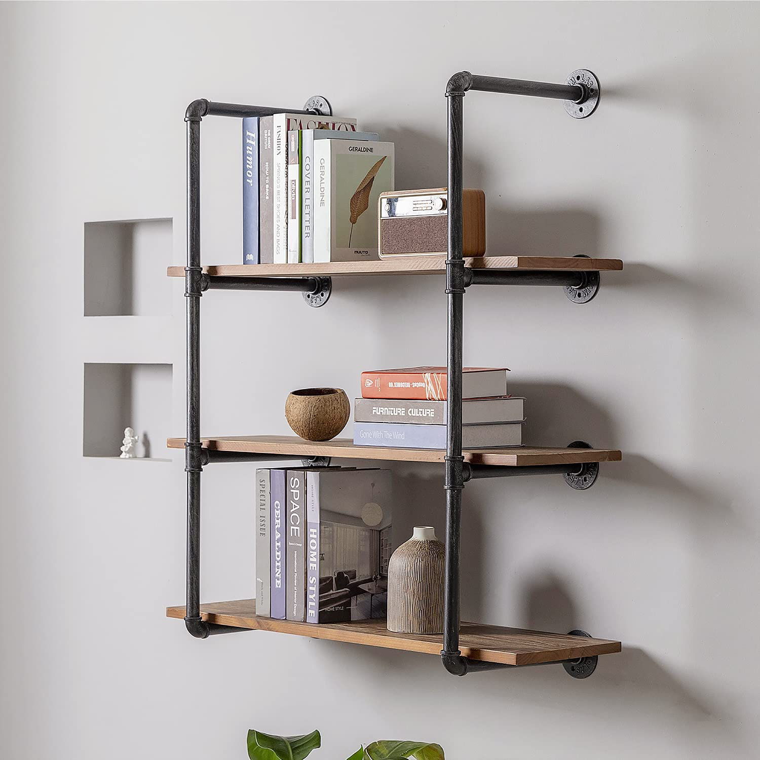 Williston Forge Industrial Retro Wall Mounted Iron Pipe Shelf - Hung ...