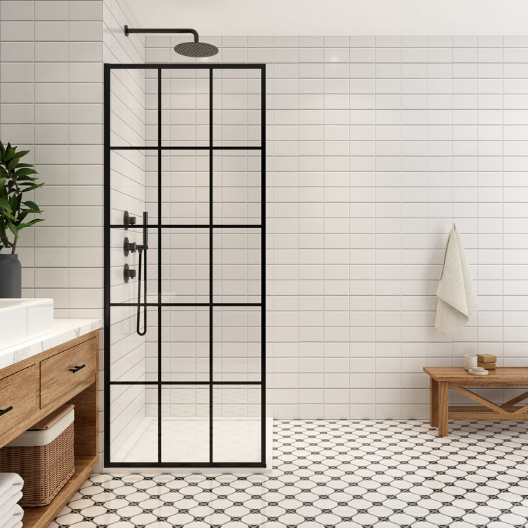 Vinnova Puente 34" W x 78" H Fixed Single Panel Shower Door in Matte ...