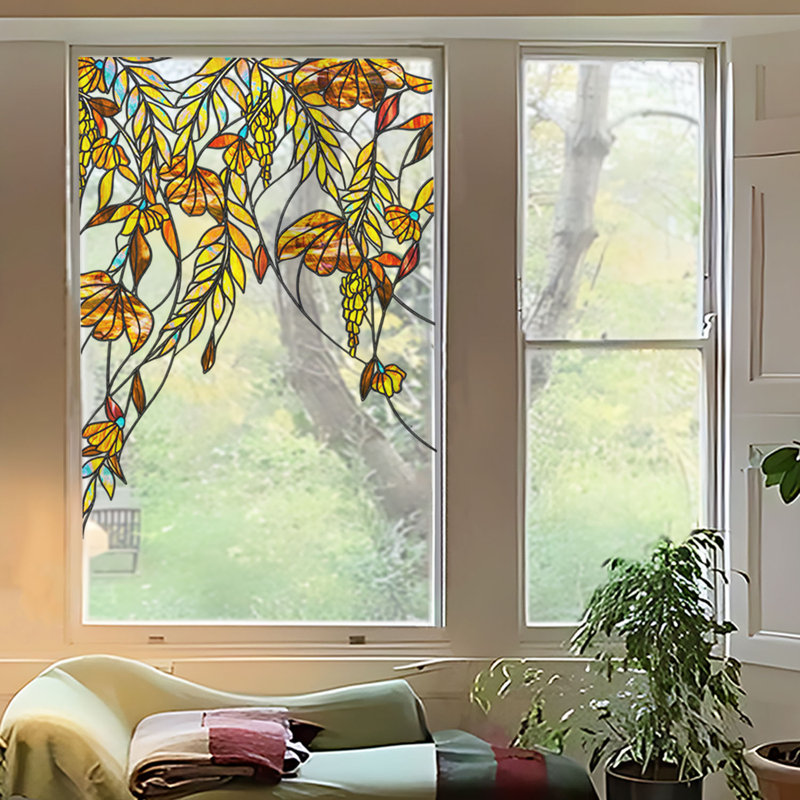 Winston Porter Boho Leaves Window Static Mural Film | Wayfair