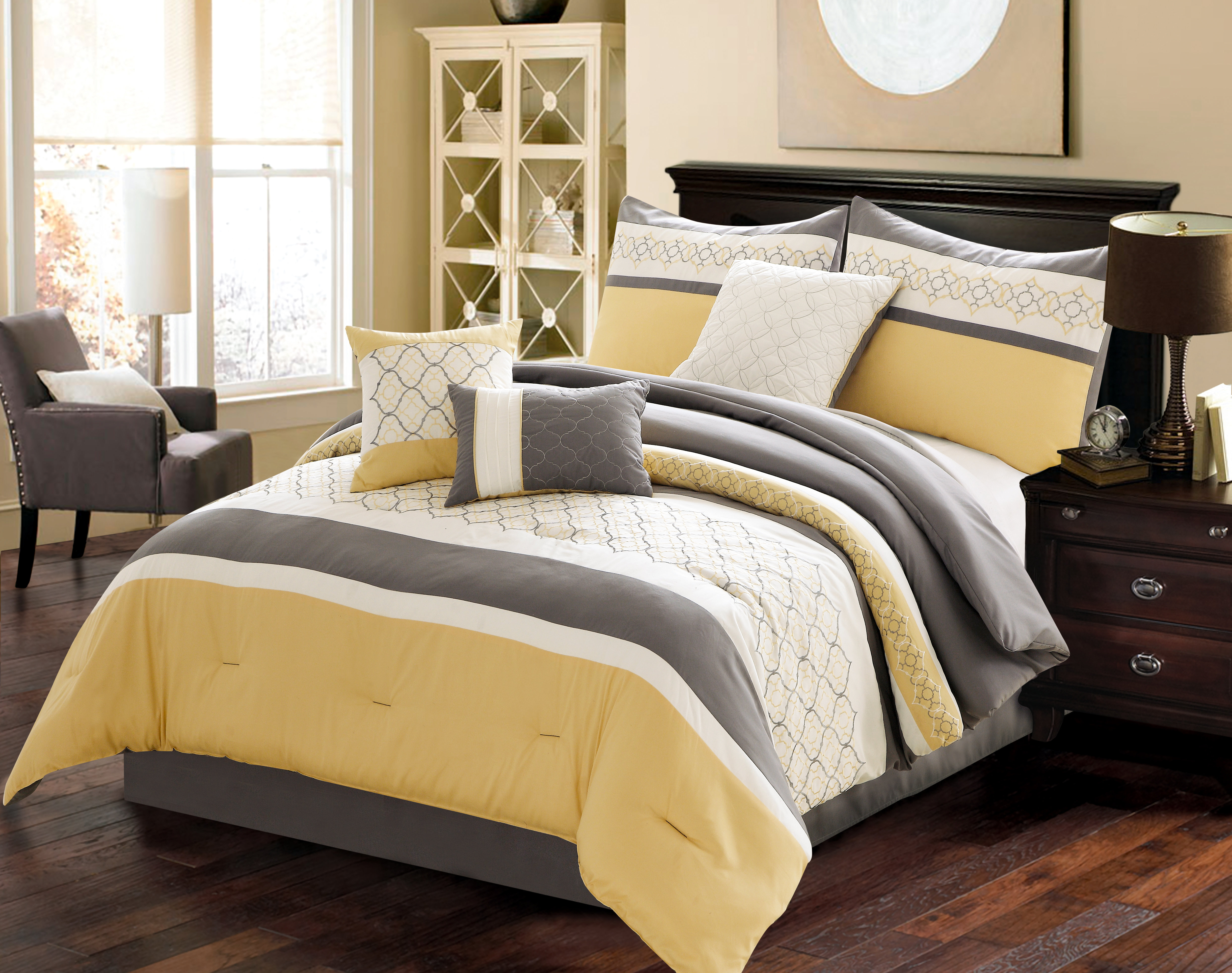Riverbrook Home Yellow/Gray Microfiber 7 Piece Comforter & Reviews ...