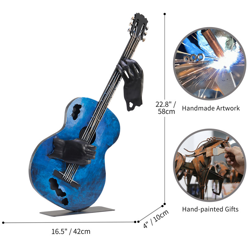 Lark Manor™ 23"H Handmade Metal Guitar Sculpture, Hand-Painted Music ...