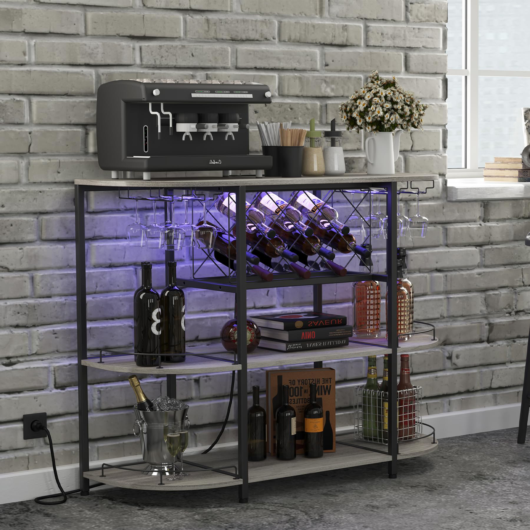 Latitude Run® Wine Cabinet Coffee Table With Power Socket And LED Light ...