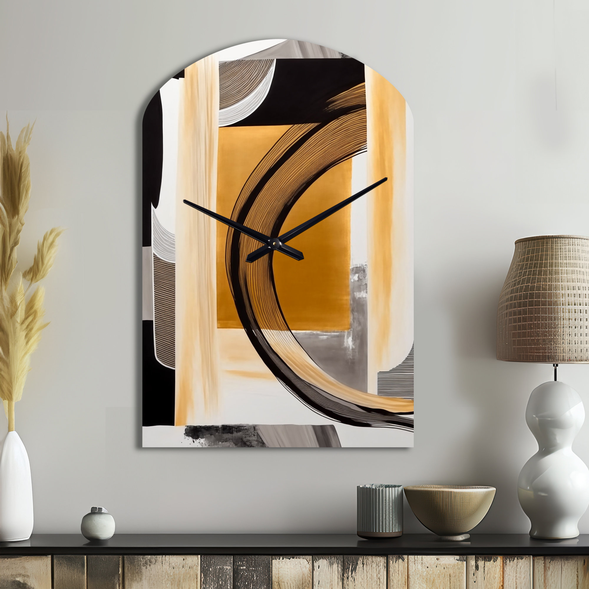 Design Art Glam Art Deco Abstract III - Arch Shape Black Wall Clock ...